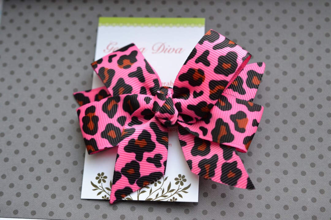 C1 - Shocking Pink Leopard Classic Diva Bow - Etsy