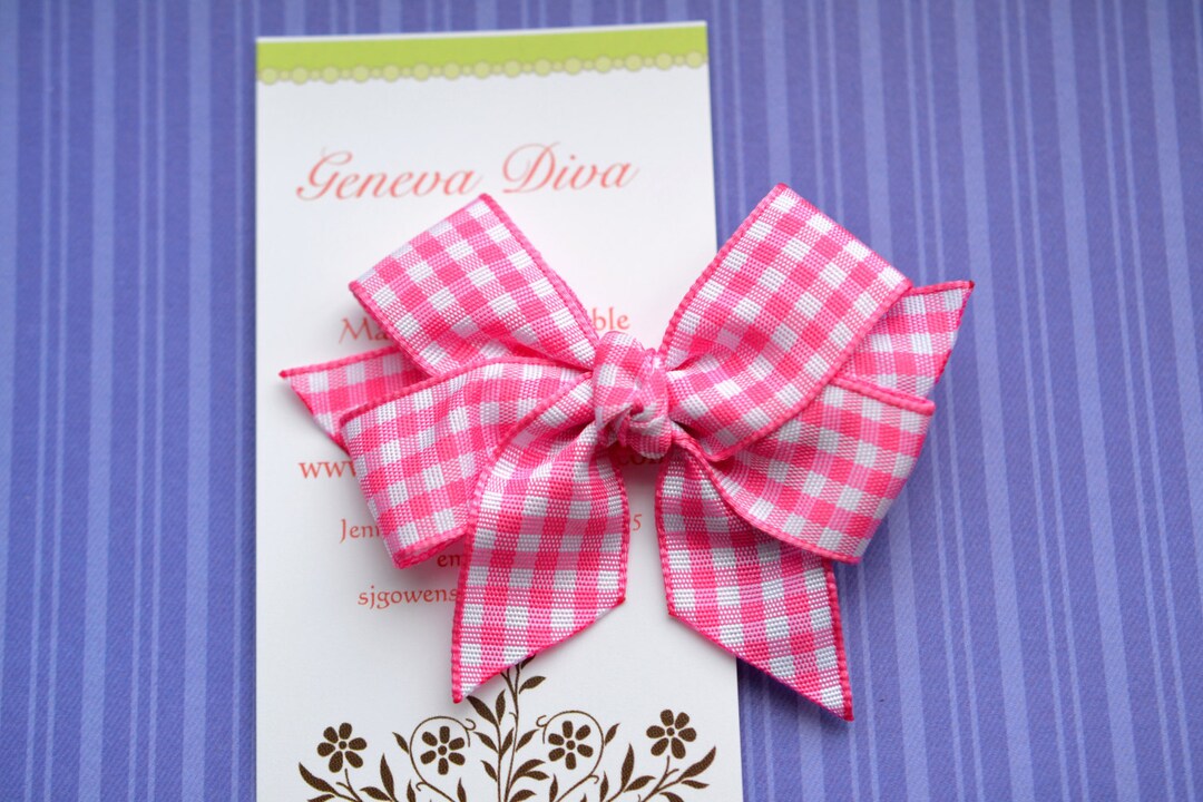 A11 - Pink Gingham MINI Diva Bow - Etsy