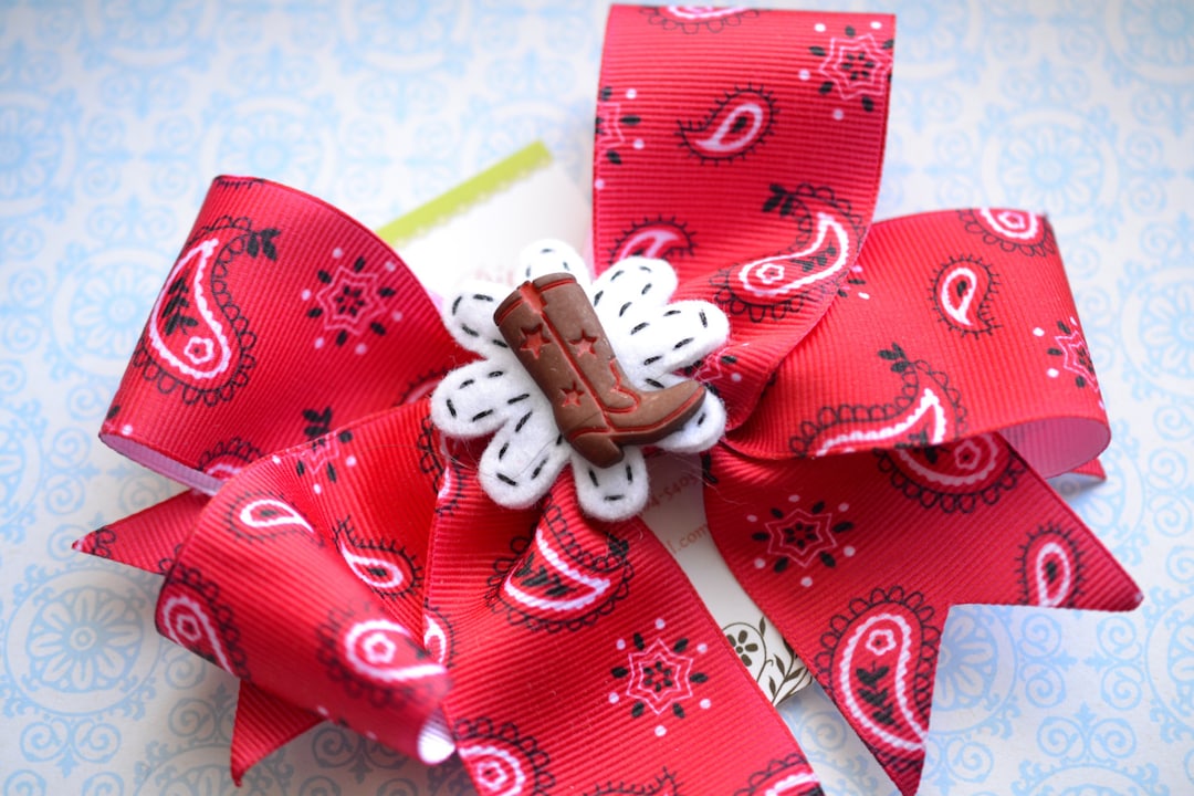 CC3 - Red Bandana XL Diva Bow With Cowboy Boot Hand-stitched Felt ...