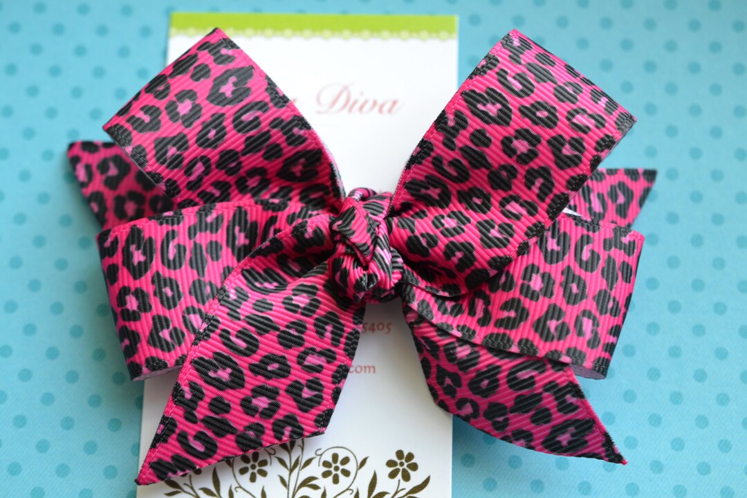 C2 - Hot Pink Leopard Classic Diva Bow - Etsy