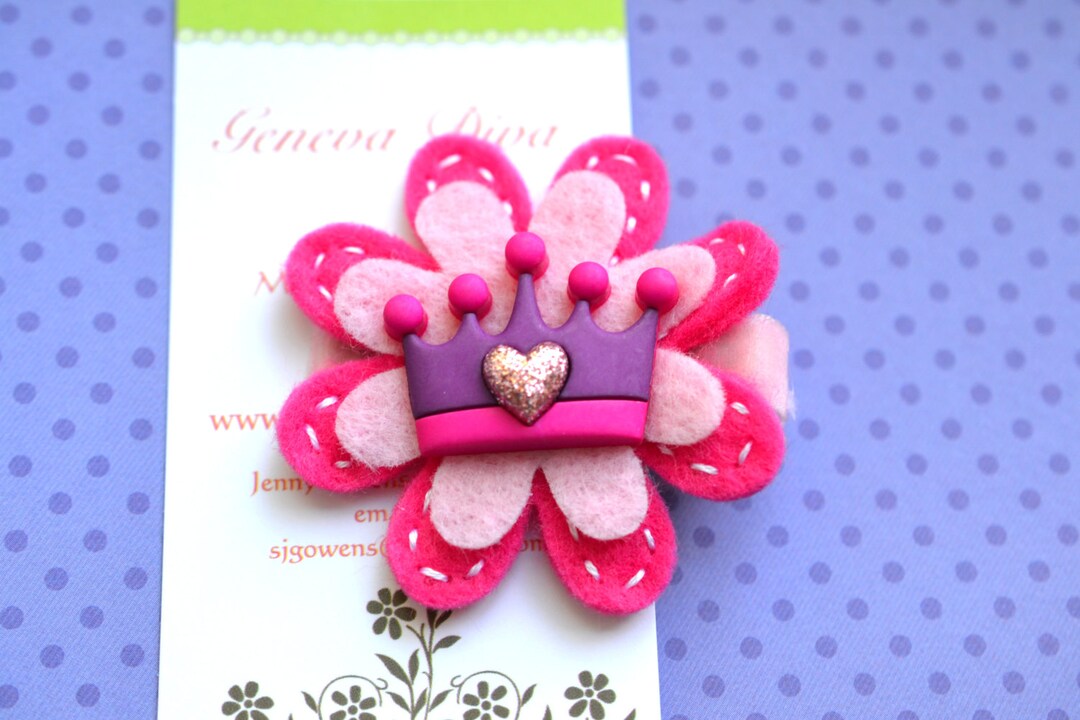 Pink and Purple Princess Crown Felt Flower Clip - Etsy