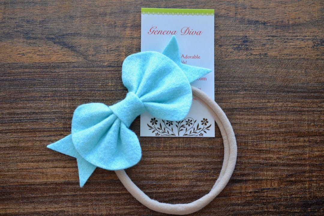 K15 - New-light Aqua Felt Bow Stretch Headband - Etsy