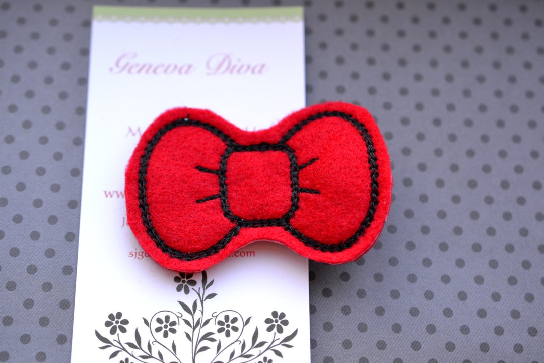 M2 - Red Hello Kitty Bow Embroidered Felt Hairclip - Etsy