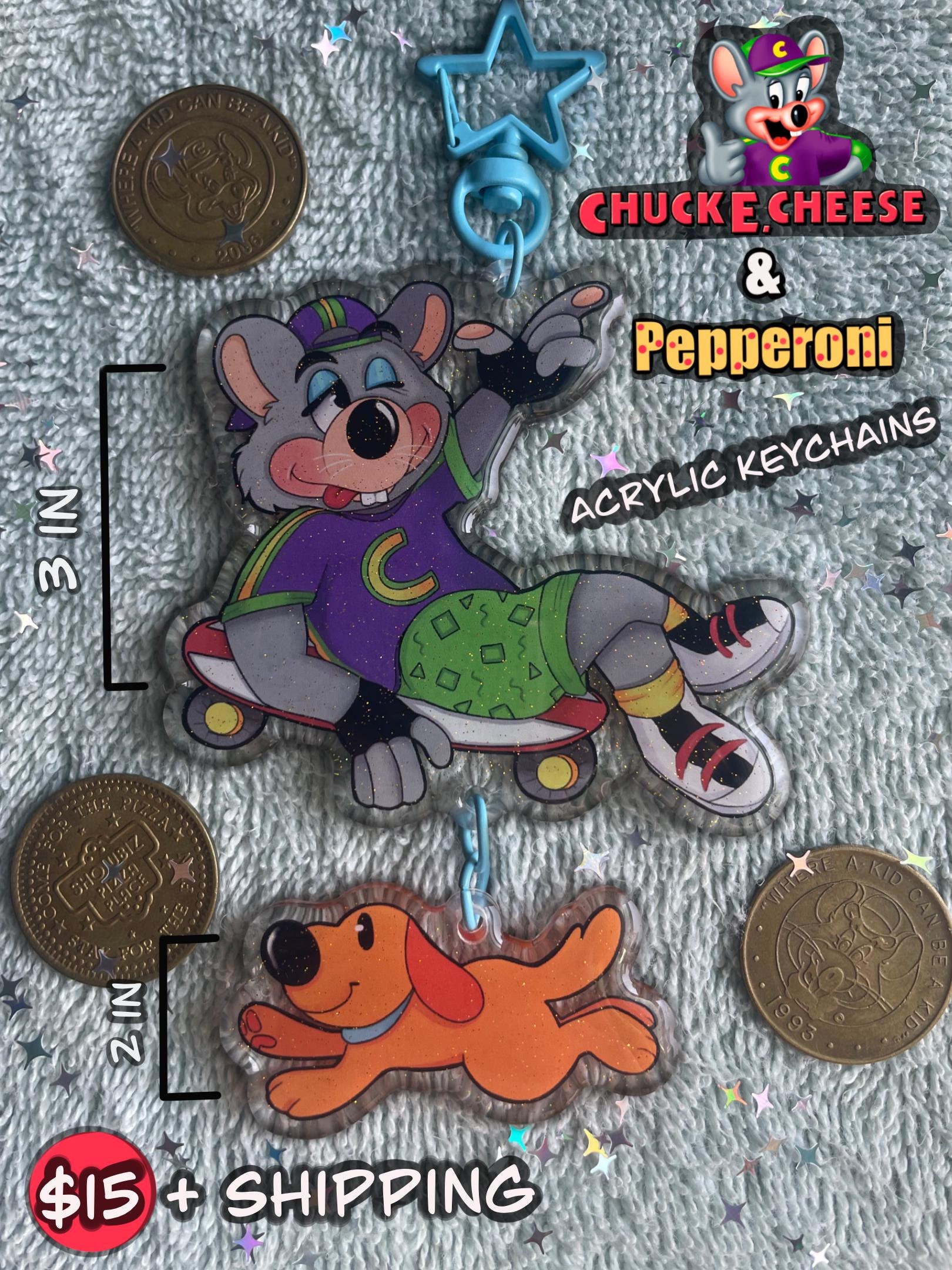 Chuck E. Cheese & Pepperoni Glittery Acrylic Keychains - Etsy