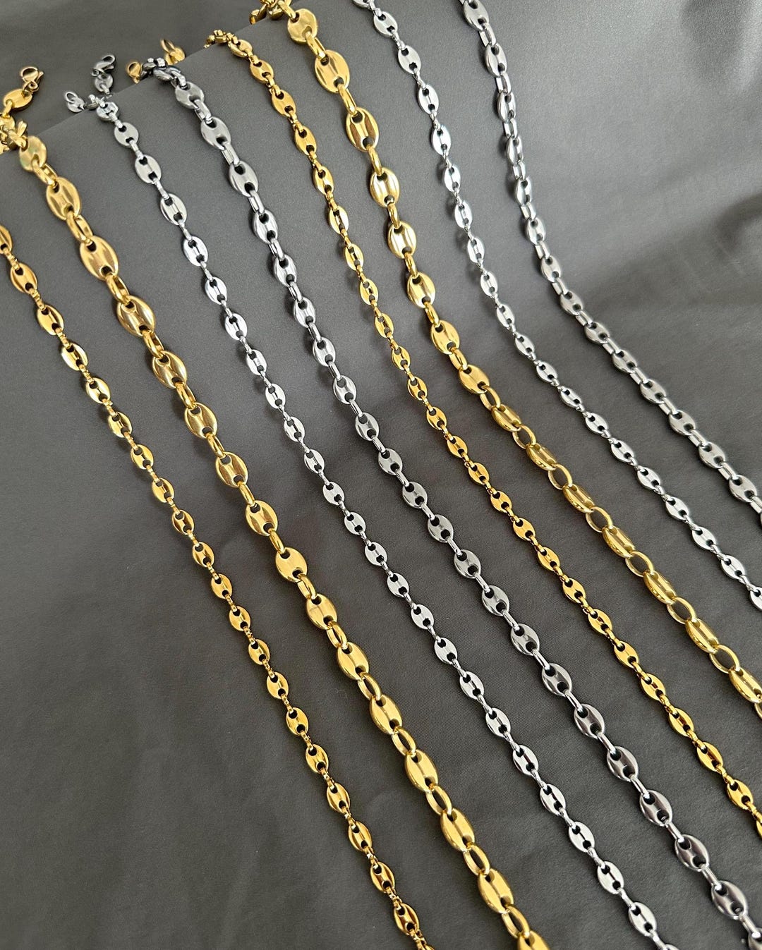 Coffee Bean Chain Necklace - Men's Gold Necklace - Gold Coffee Bean ...