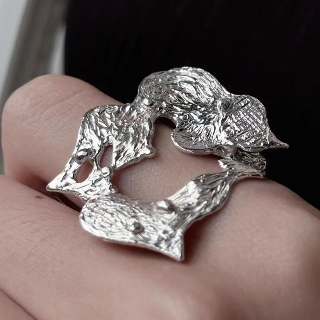 Sculptural Texture Silver Ring — Handmade 925 Silver Open Ring ...