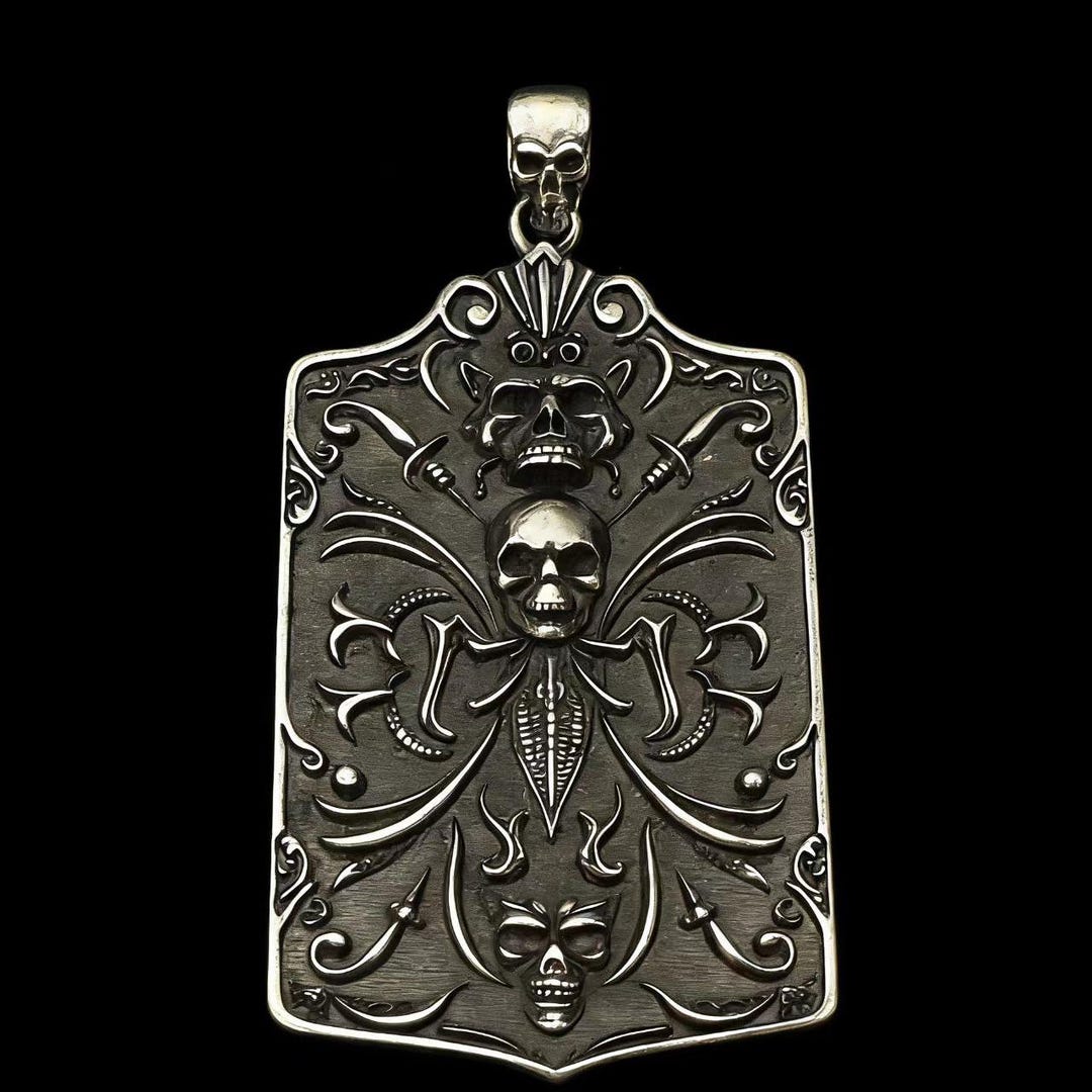 Gothic Skull Medallion Pendant - Solid 925 Sterling Silver or Brass ...