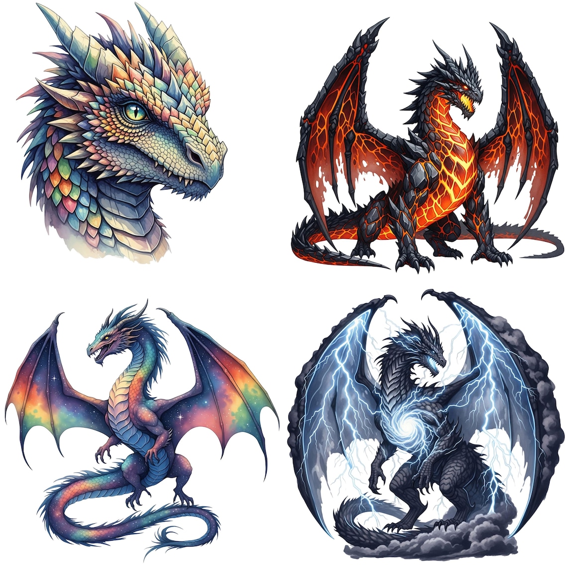 Watercolor Dragons Clipart – 20 Magical Fantasy Creatures PNG Set - Etsy