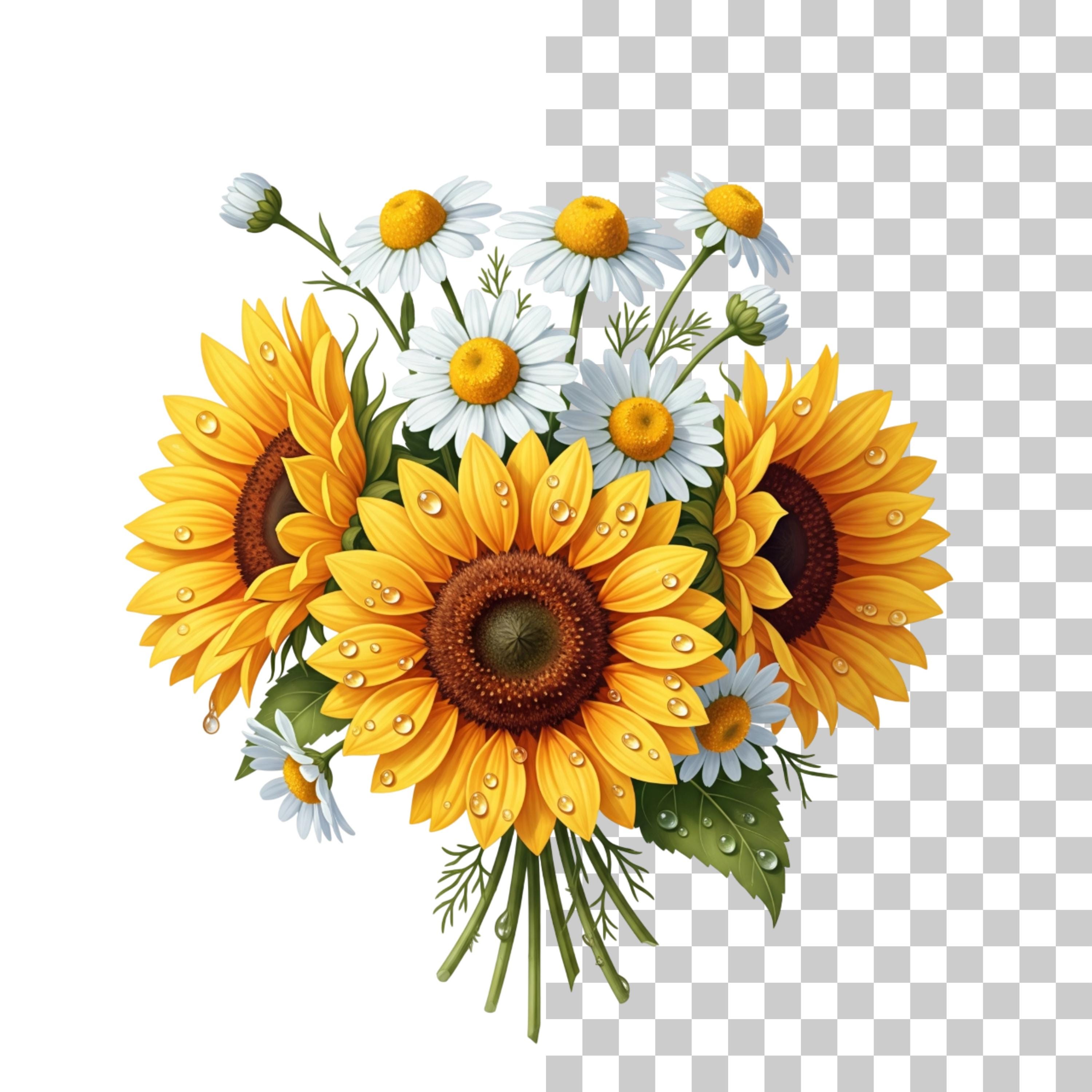 Sunflowers & Daisies Watercolor Clipart – 32 PNG Floral Illustrations ...
