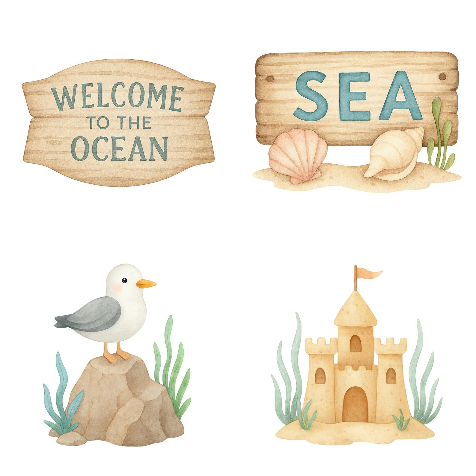 Cute Sea Animals Clipart – 45 Watercolor Ocean Pngs With Marine ...