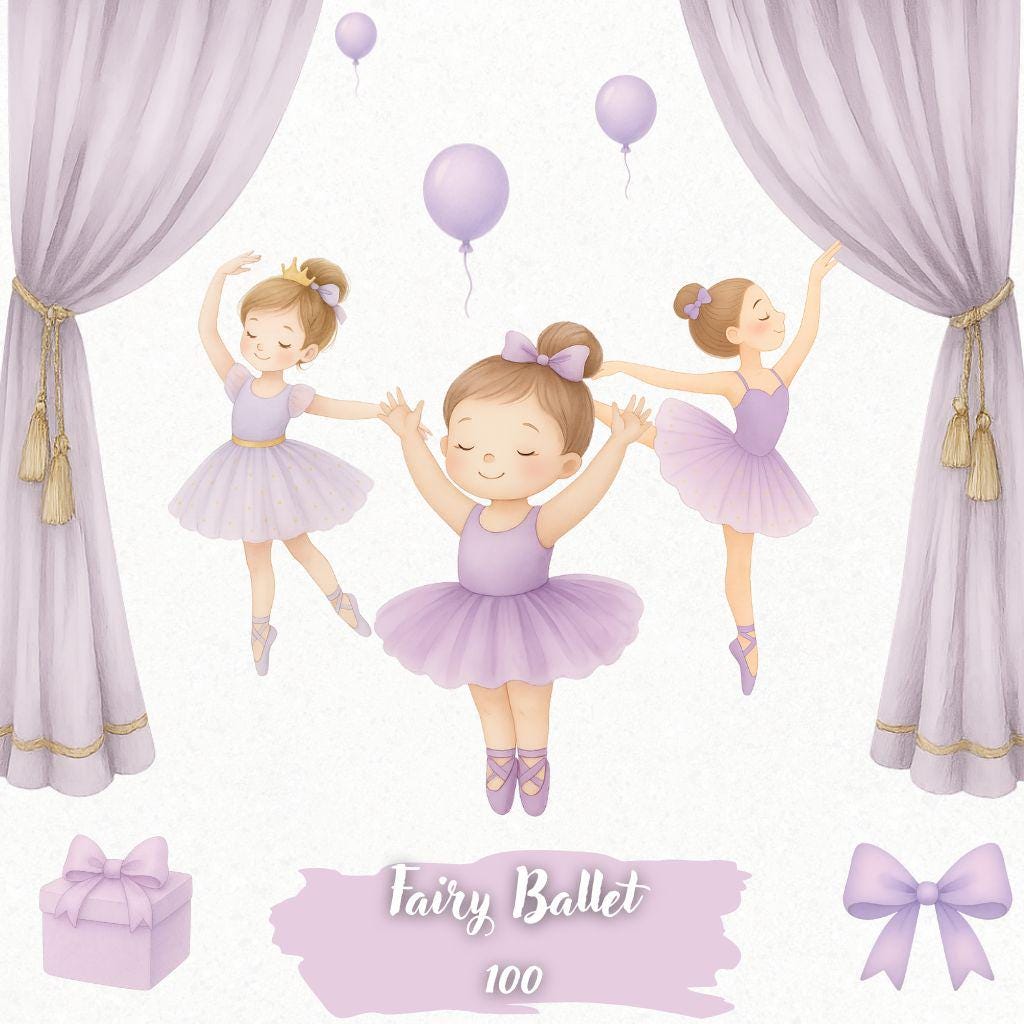 Cute Ballerina Watercolor Clipart – 100 Adorable Ballet Girls PNG ...