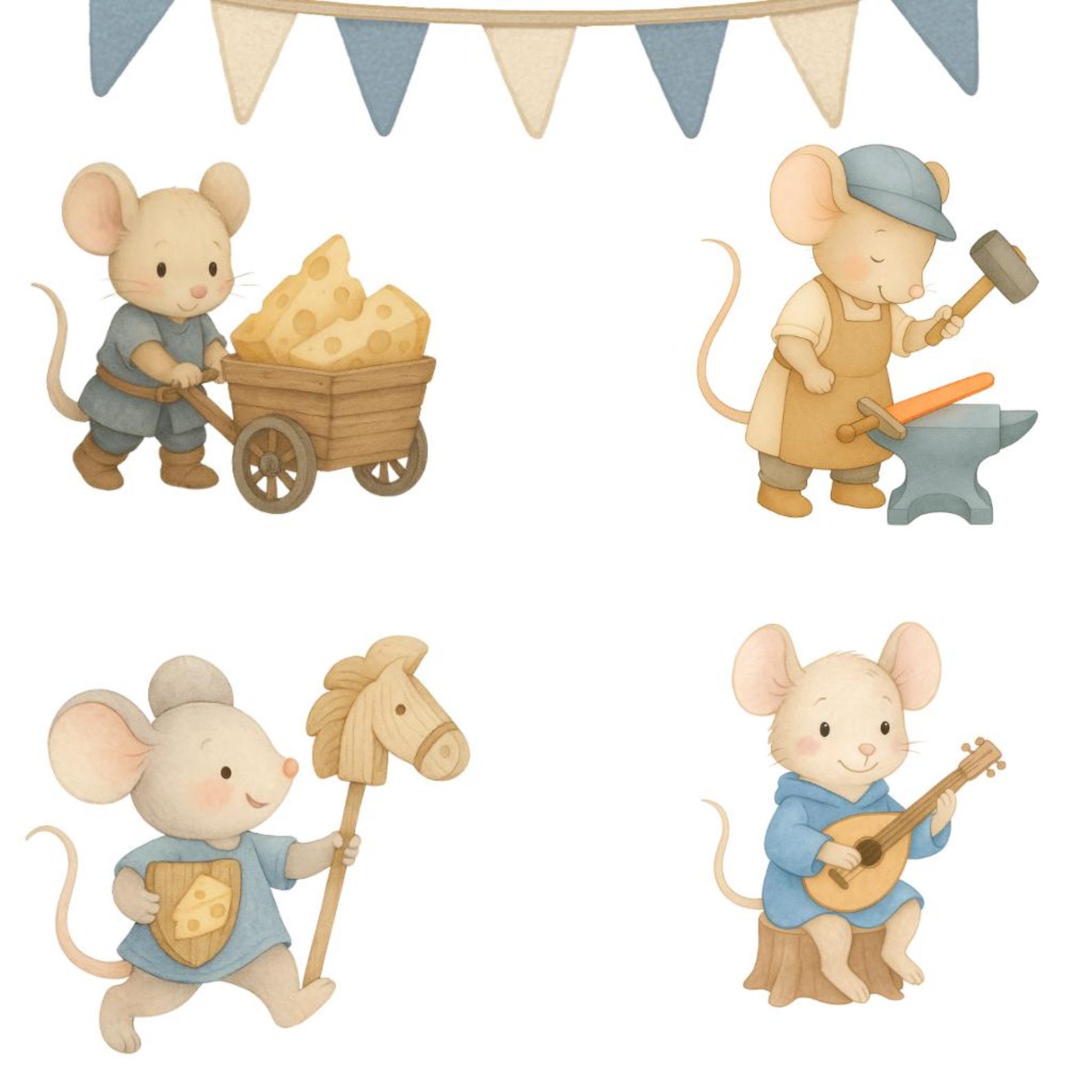 Cute Mouse Watercolor Clipart – 30 Charming Fantasy Mice Characters PNG ...