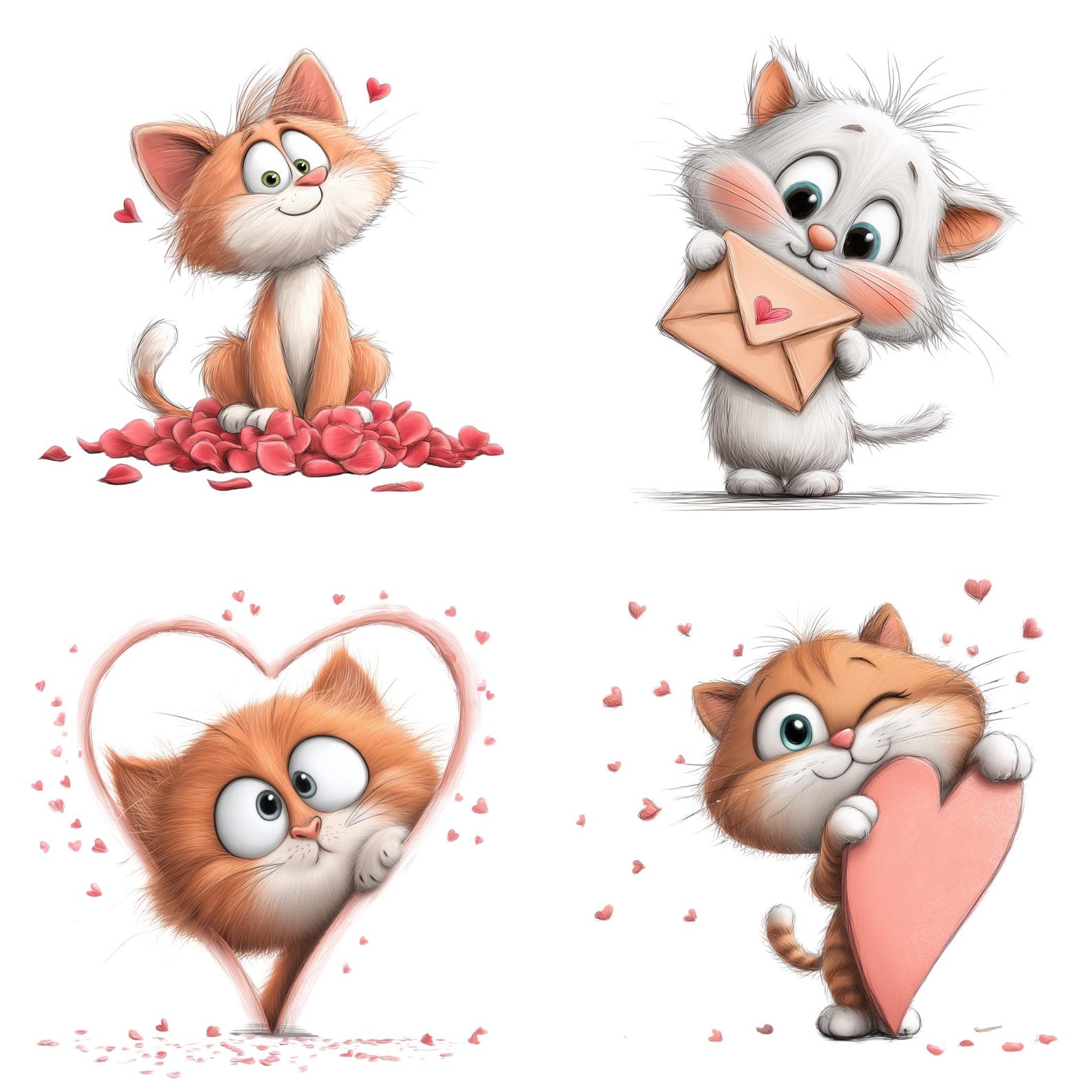 Valentine Cats Clipart Bundle – 55 Watercolor Kittens PNG, Hearts, Love ...