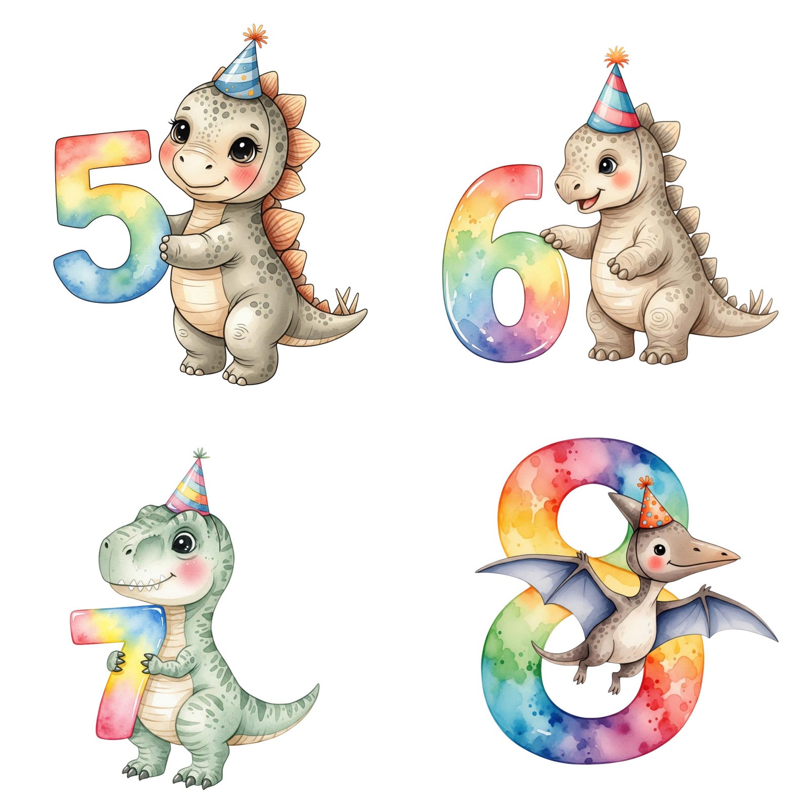 Cute Dinosaurs Birthday Clipart – 45 Adorable Party Pngs, Watercolor ...