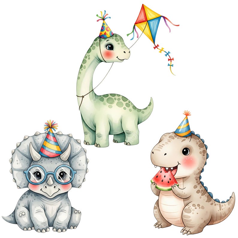 Cute Dinosaurs Birthday Clipart – 45 Adorable Party Pngs, Watercolor ...