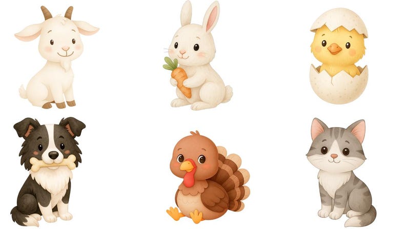 Cute Farm Watercolor Clipart – 55 PNG Farm Animals, Farmers, Barns ...