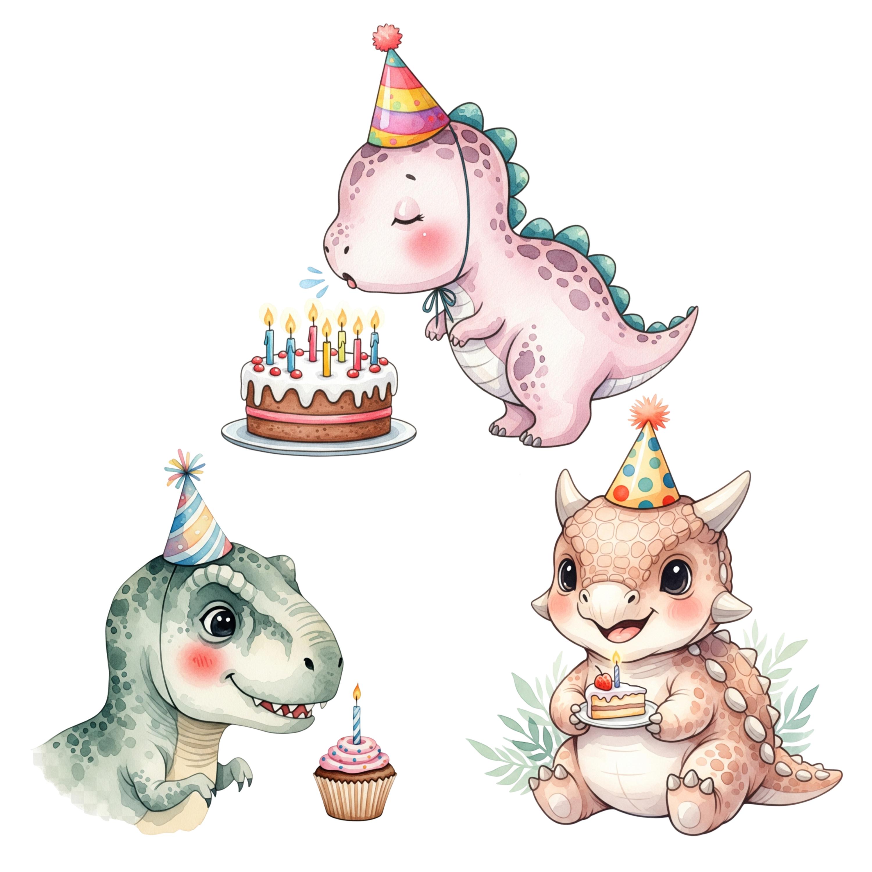 Cute Dinosaurs Birthday Clipart – 45 Adorable Party Pngs, Watercolor ...