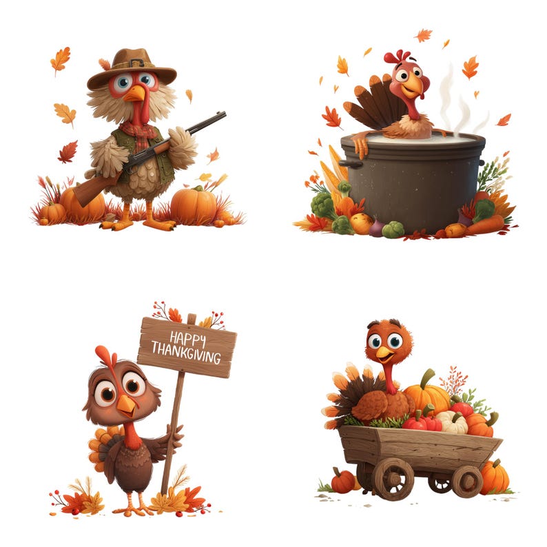 Thanksgiving PNG – 25 | Watercolor Turkeys, Pumpkins & Autumn Decor - Etsy