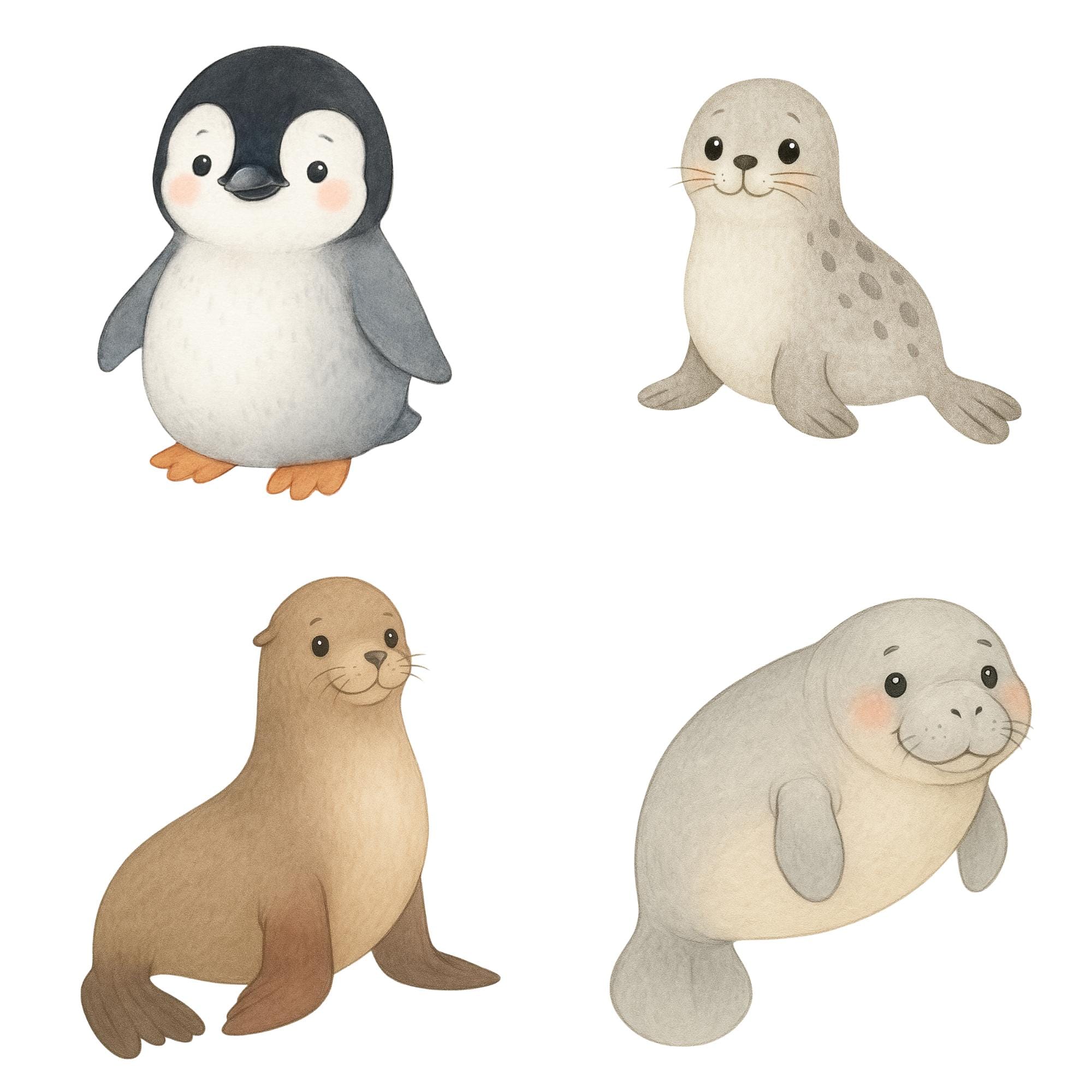 Cute Sea Animals Clipart – 45 Watercolor Ocean Pngs With Marine ...