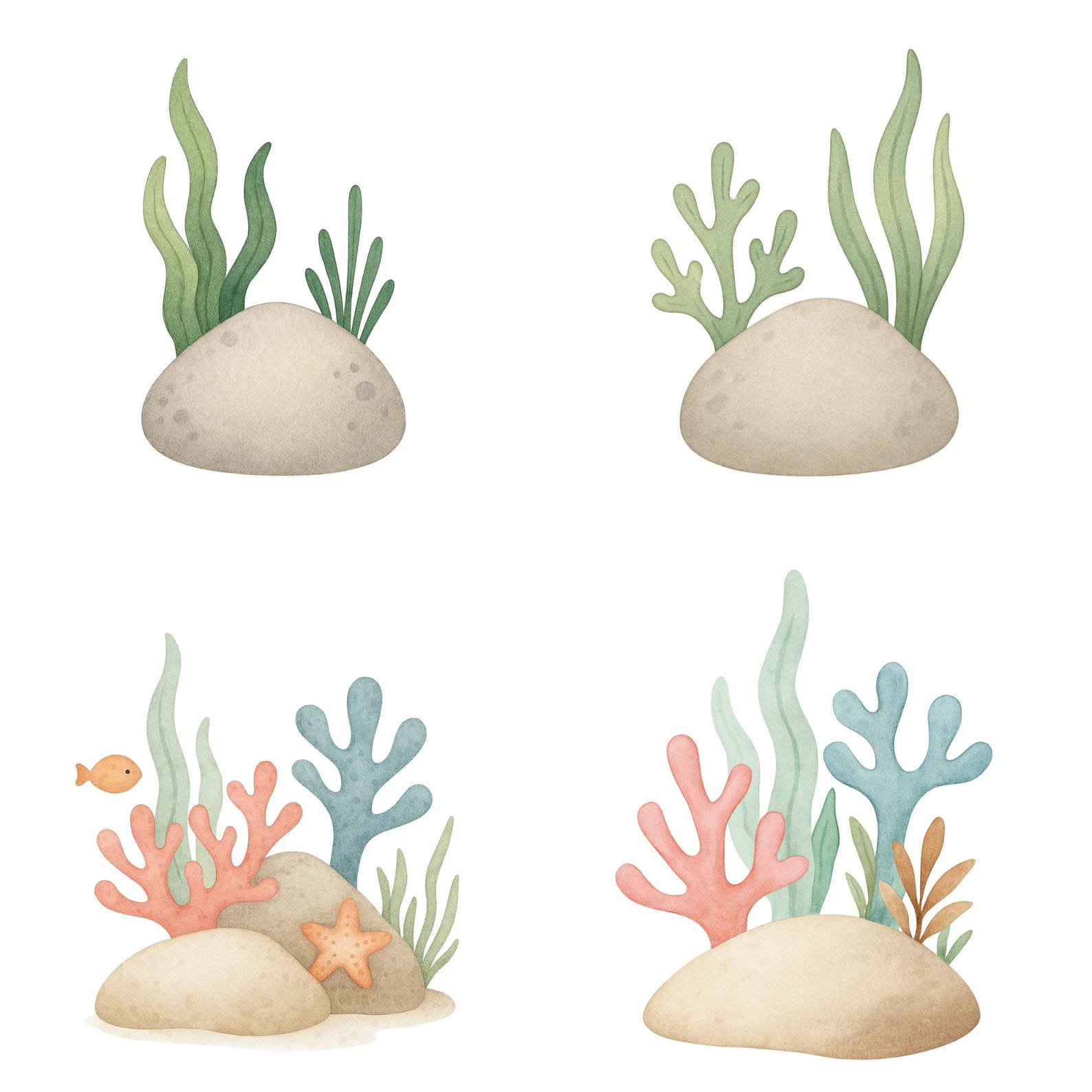 Cute Sea Animals Clipart – 45 Watercolor Ocean Pngs With Marine ...
