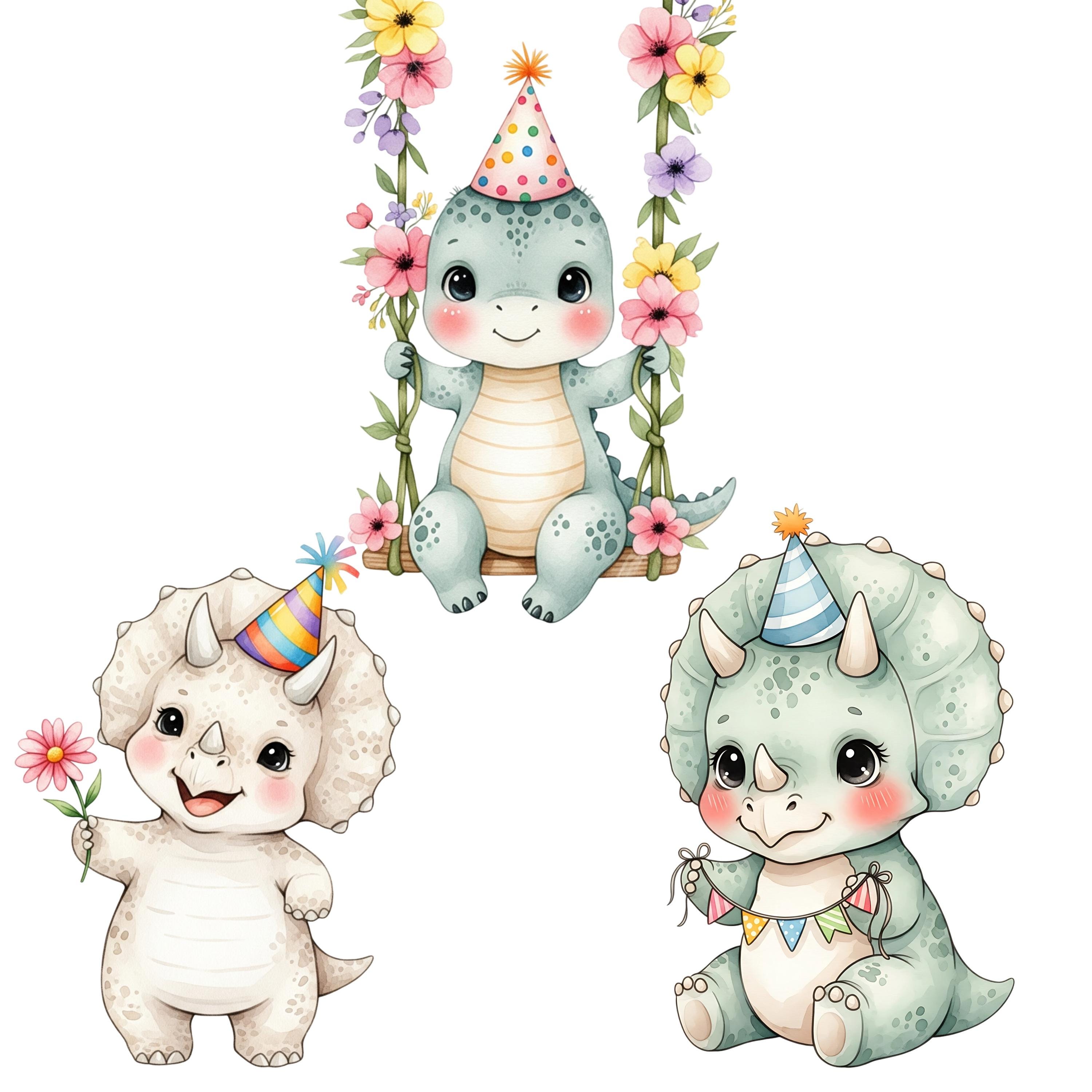 Cute Dinosaurs Birthday Clipart – 45 Adorable Party Pngs, Watercolor ...