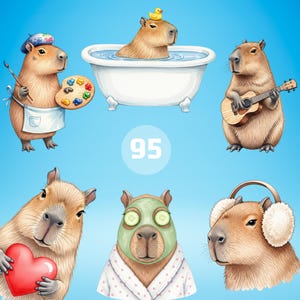 Cute Capybara Watercolor Clipart – 95 PNG Funny Cozy Capybara Poses ...