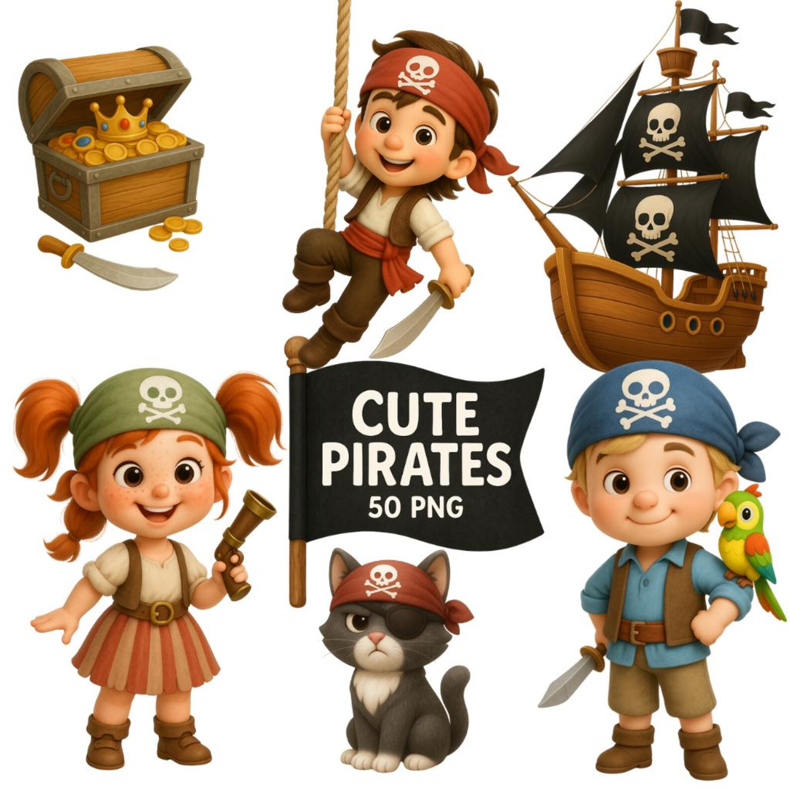 Cute Pirates Clipart – 50 Adorable Pirate Characters PNG, Cartoon ...
