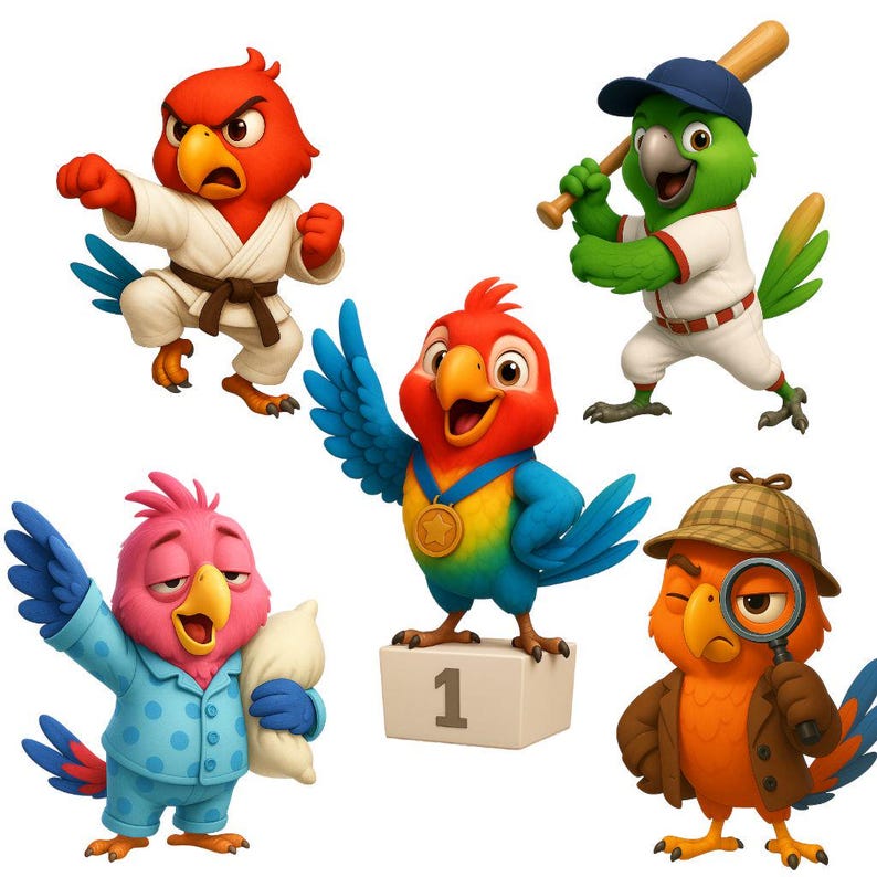 Cute Parrots Clipart – 100 Tropical Cartoon Birds PNG, Parrot Clipart ...