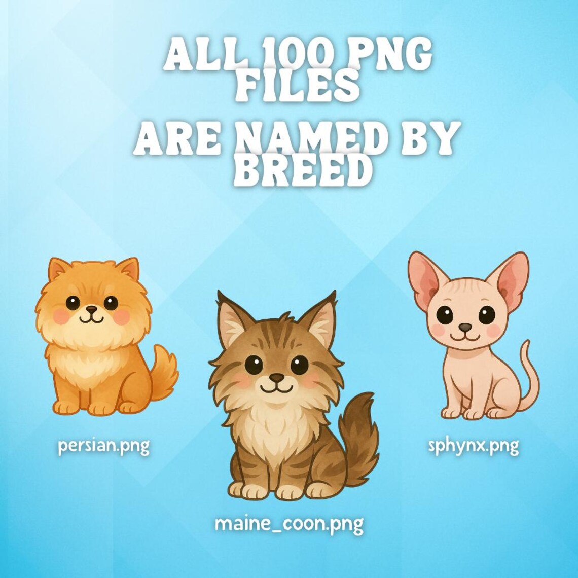 Cute Cats Watercolor Clipart – 30 Adorable Breeds PNG, Watercolor ...