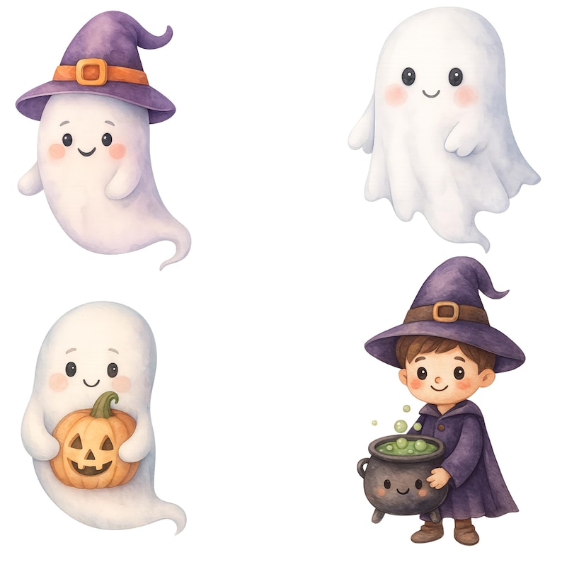 Cute Halloween Clipart Bundle – 35 Watercolor Pngs | Spooky & Sweet ...