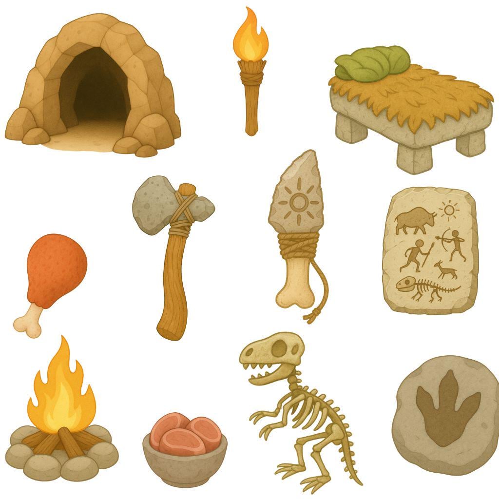 Funny Prehistoric Clipart in Watercolor Style Cavemen Dinosaurs ...