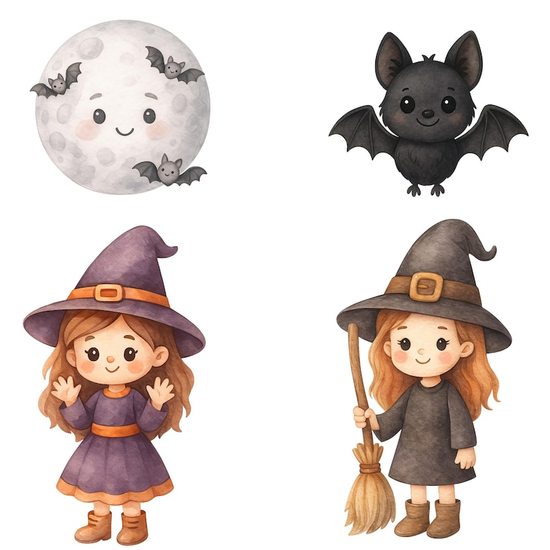 Cute Halloween Clipart Bundle – 35 Watercolor Pngs | Spooky & Sweet ...