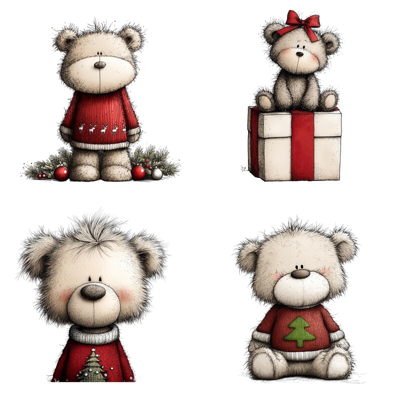 Christmas Teddy Bears Clipart – 30 Watercolor Pngs | Cute Holiday Bears ...