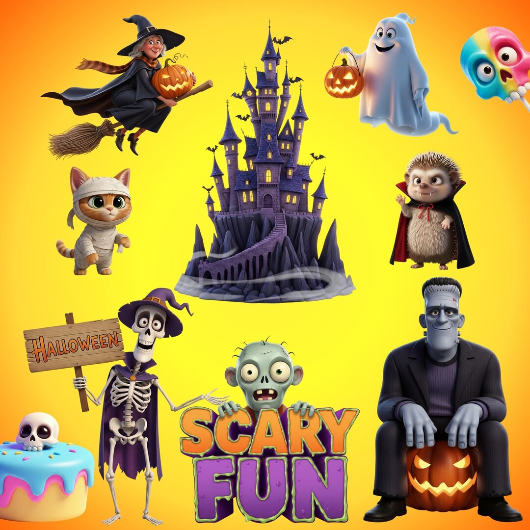 Cute Halloween Creatures Clipart – 100 PNG Spooky Illustrations ...