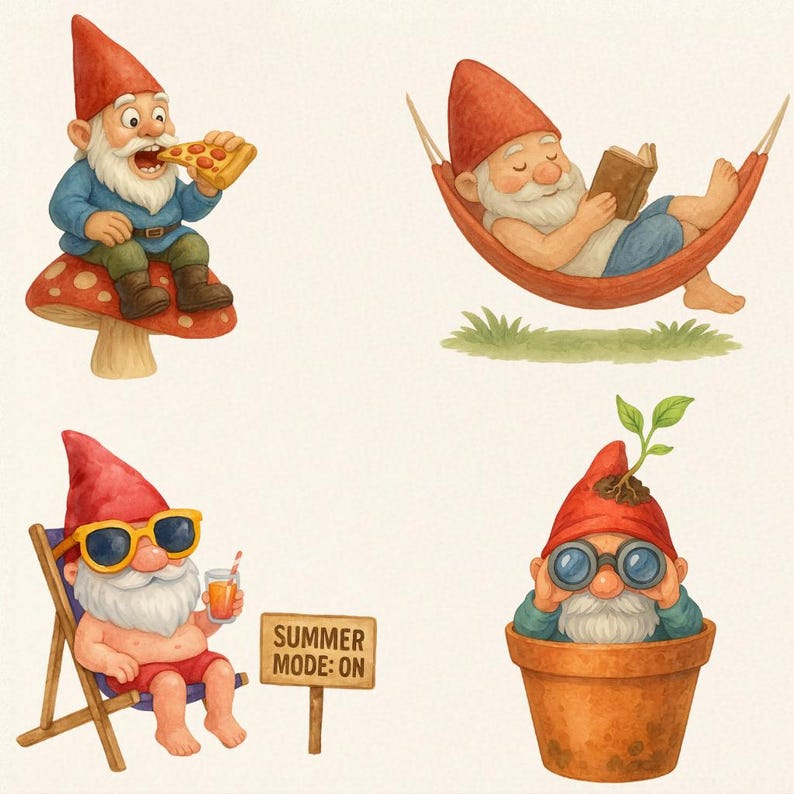 Cute Gnome Clipart – 50 Funny Watercolor Gnomes PNG | Cute Garden Gnomes, Stickers, Sublimation ...