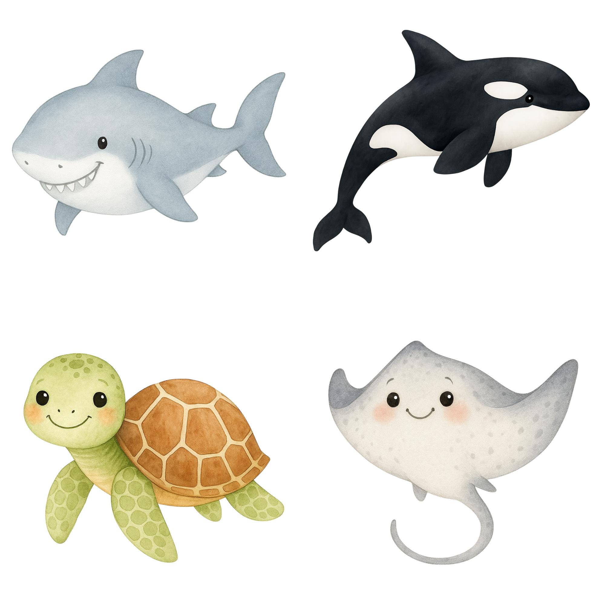 Cute Sea Animals Clipart – 45 Watercolor Ocean Pngs With Marine ...