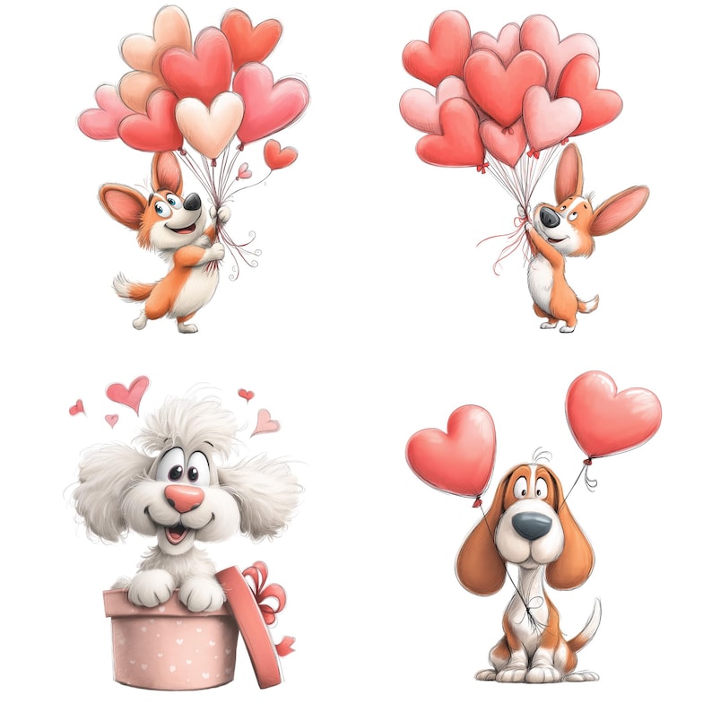 Valentine Dogs Clipart Bundle – 60 Watercolor Puppies PNG, Hearts, Love ...
