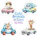 Cute Animals in Cars Clipart – 16 Adorable Animals Driving Retro Cars ...