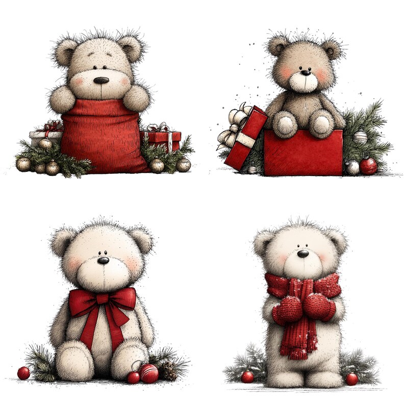 Christmas Teddy Bears Clipart – 30 Watercolor Pngs | Cute Holiday Bears ...