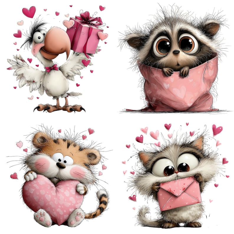 Sweet Valentine Animals Clipart – 30 Cute Watercolor PNG, Romantic Baby ...