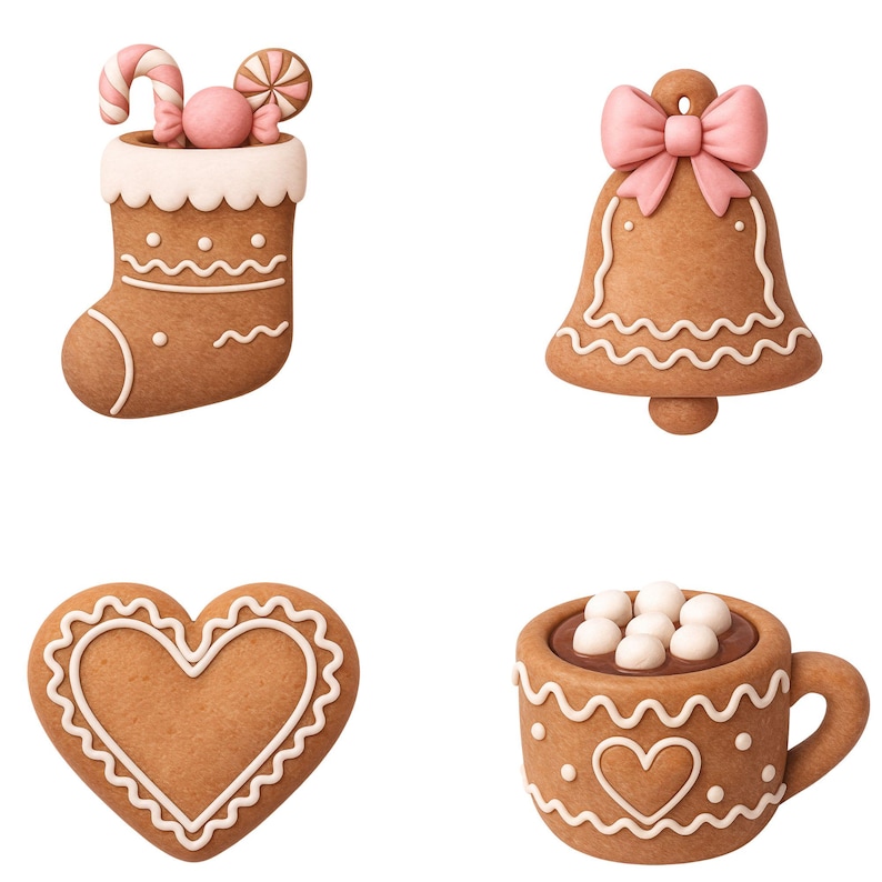Cute Gingerbread Clipart 30 PNG | Pink Christmas Cookies | Sweet ...