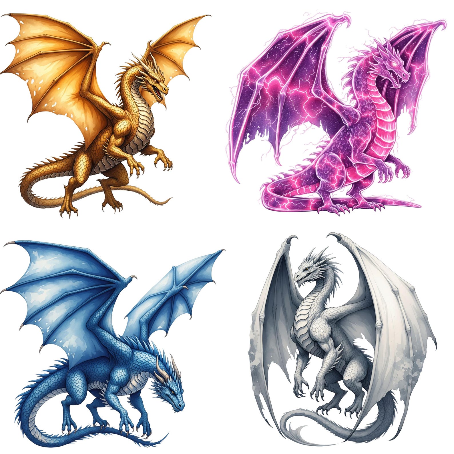 Watercolor Dragons Clipart – 20 Magical Fantasy Creatures PNG Set - Etsy