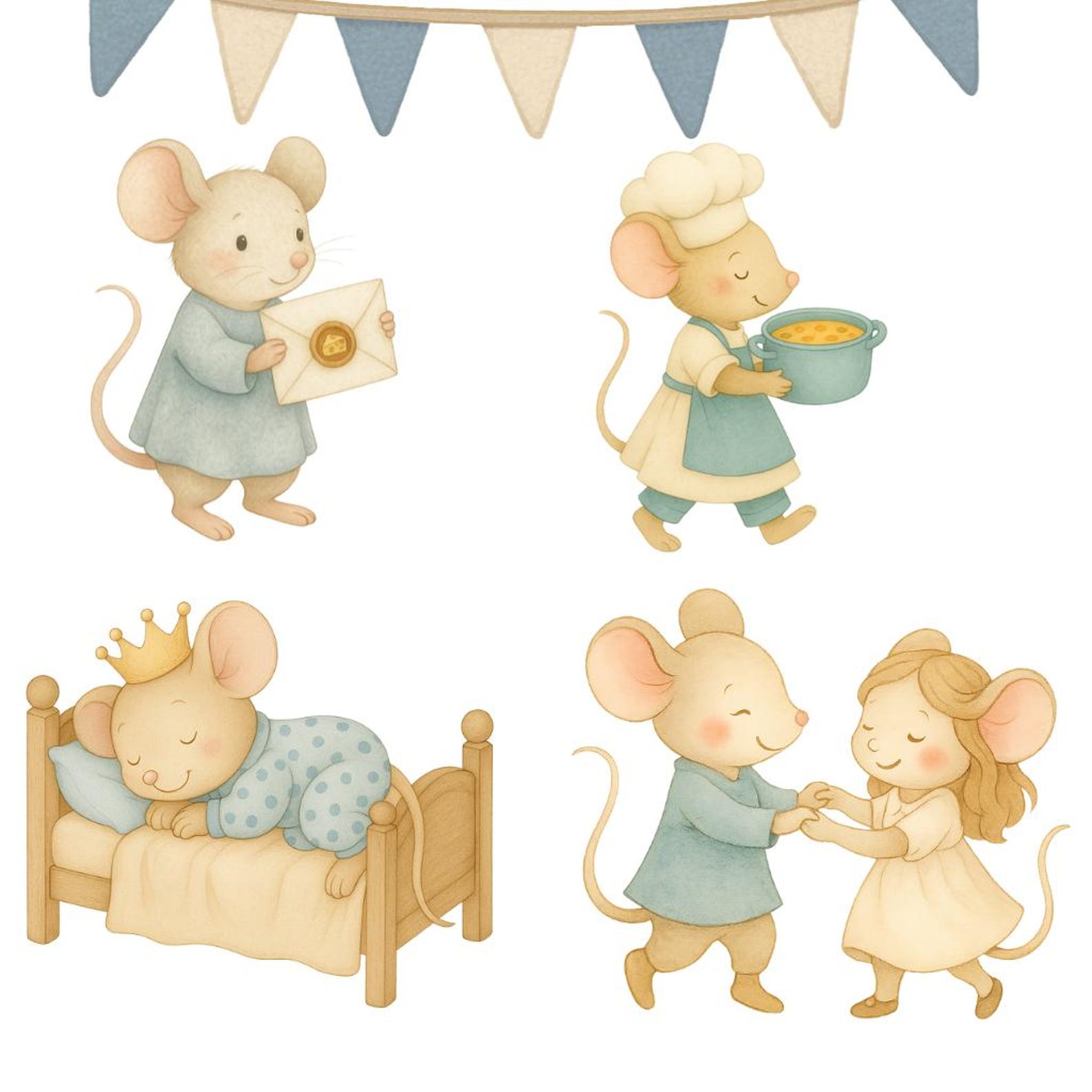 Cute Mouse Watercolor Clipart – 30 Charming Fantasy Mice Characters PNG ...