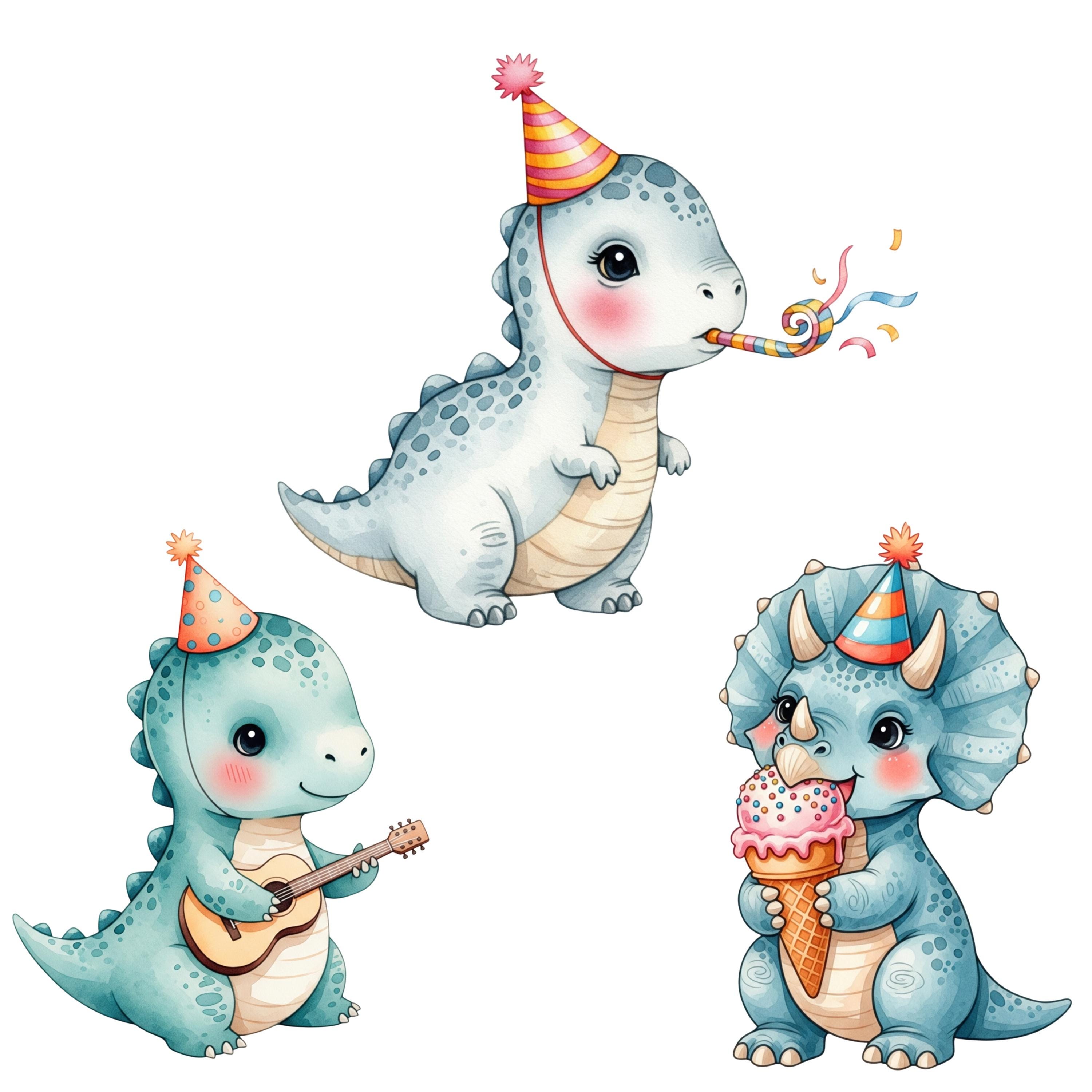 Cute Dinosaurs Birthday Clipart – 45 Adorable Party Pngs, Watercolor ...