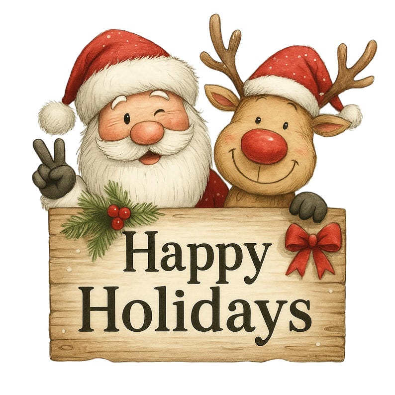 Christmas Clipart 30 Watercolor, Santa & Reindeer, Funny Faces, Festive ...