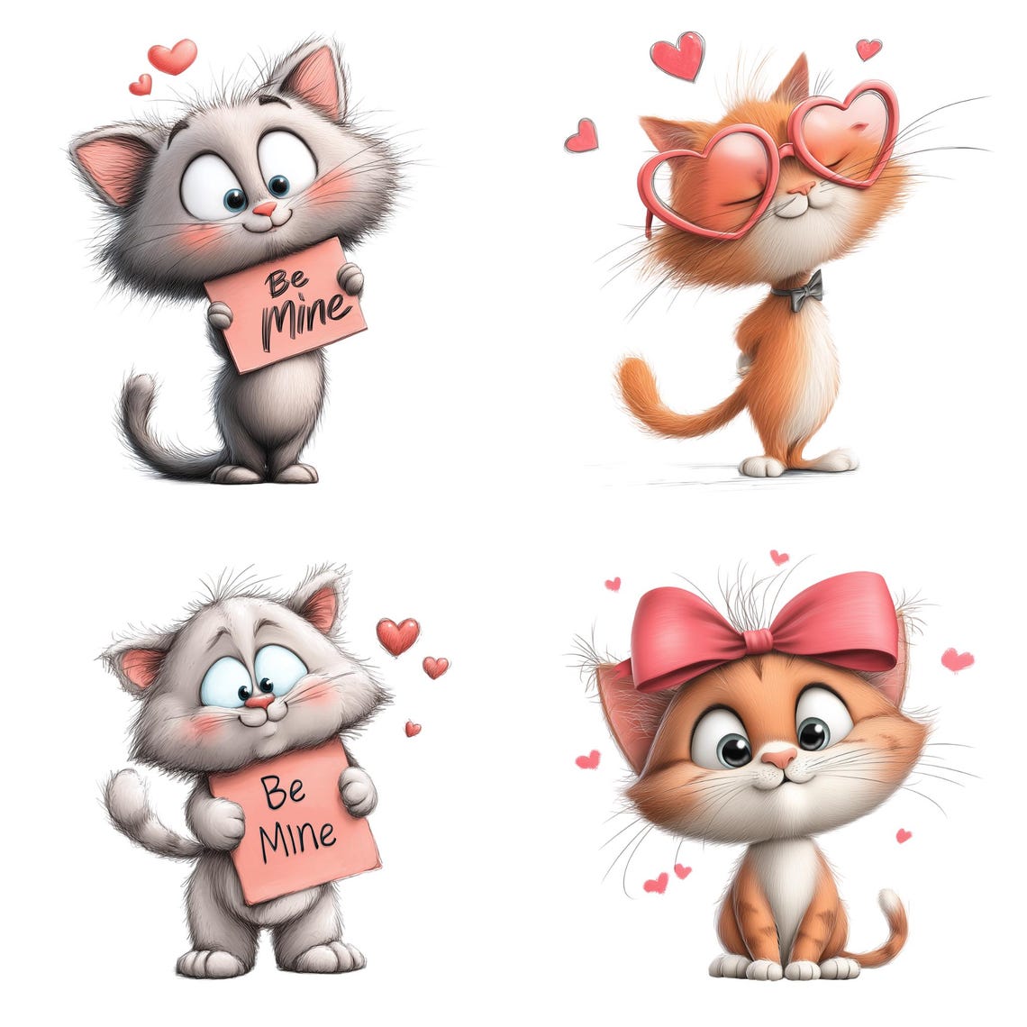 Valentine Cats Clipart Bundle – 55 Watercolor Kittens PNG, Hearts, Love ...