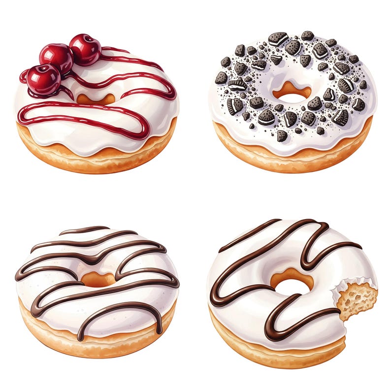 Watercolor Donuts Clipart – 50 Colorful Sweet Treats PNG, Dessert ...