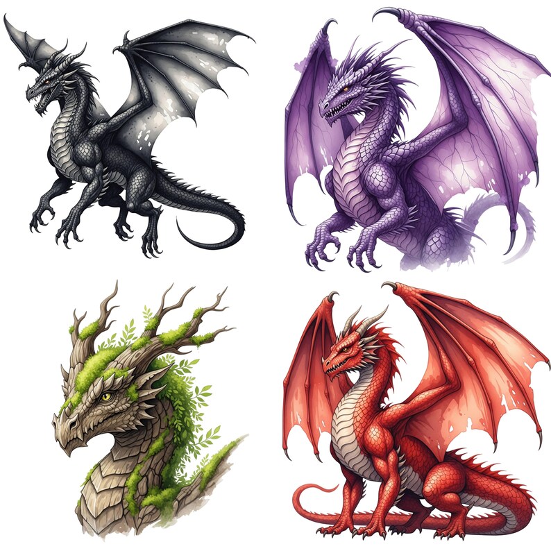 Watercolor Dragons Clipart – 20 Magical Fantasy Creatures PNG Set - Etsy