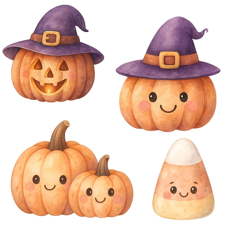 Cute Halloween Clipart Bundle – 35 Watercolor Pngs | Spooky & Sweet ...