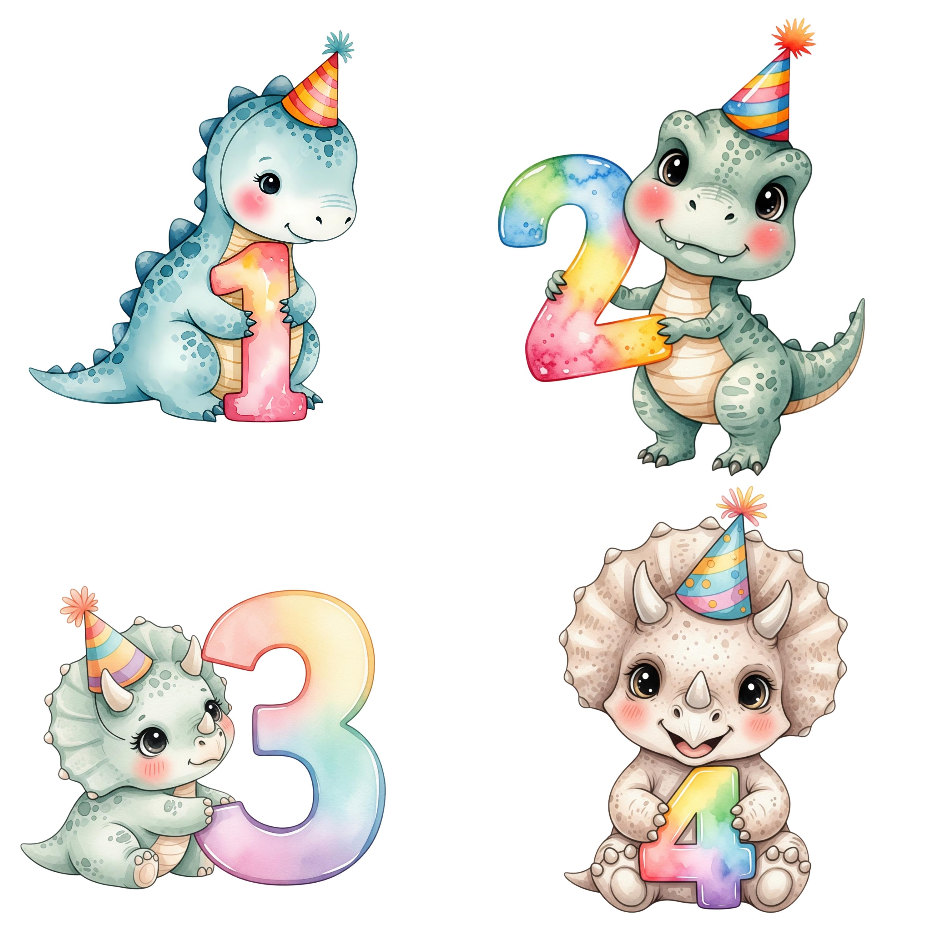 Cute Dinosaurs Birthday Clipart – 45 Adorable Party Pngs, Watercolor ...